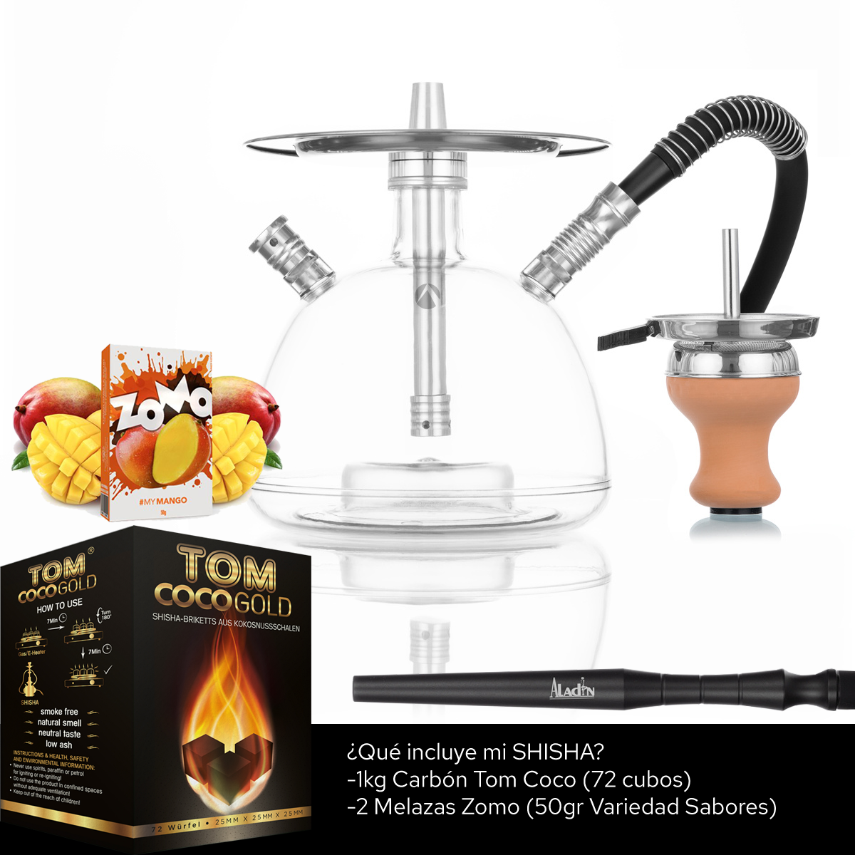 Combo Clásico Shisha Aladin Acrilico Acero Quirúrgico 36cm Rahid